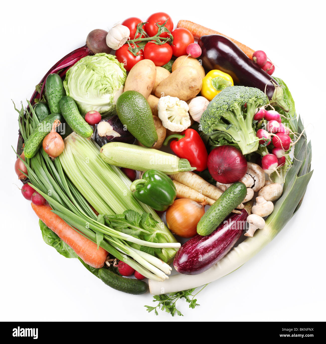With vegetables in a circle. Isolated on white background Stock Photo ...