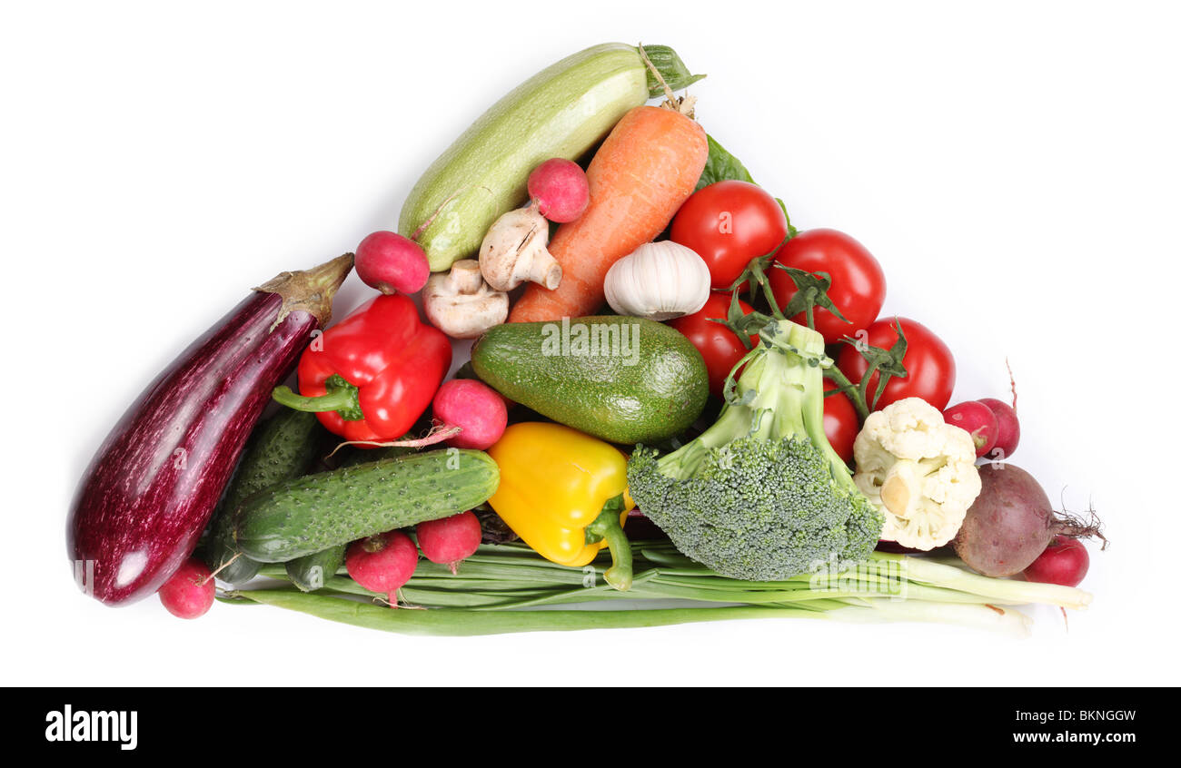 With vegetables in a triangle. Isolated on white background Stock Photo ...