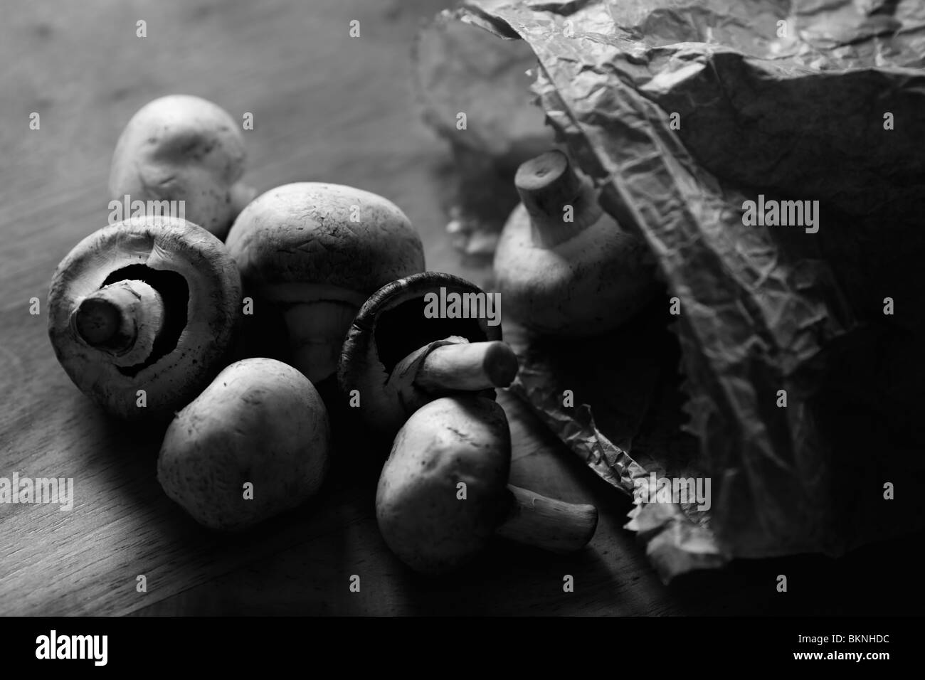 A low key B&W image of a collection of mushrooms Stock Photo - Alamy