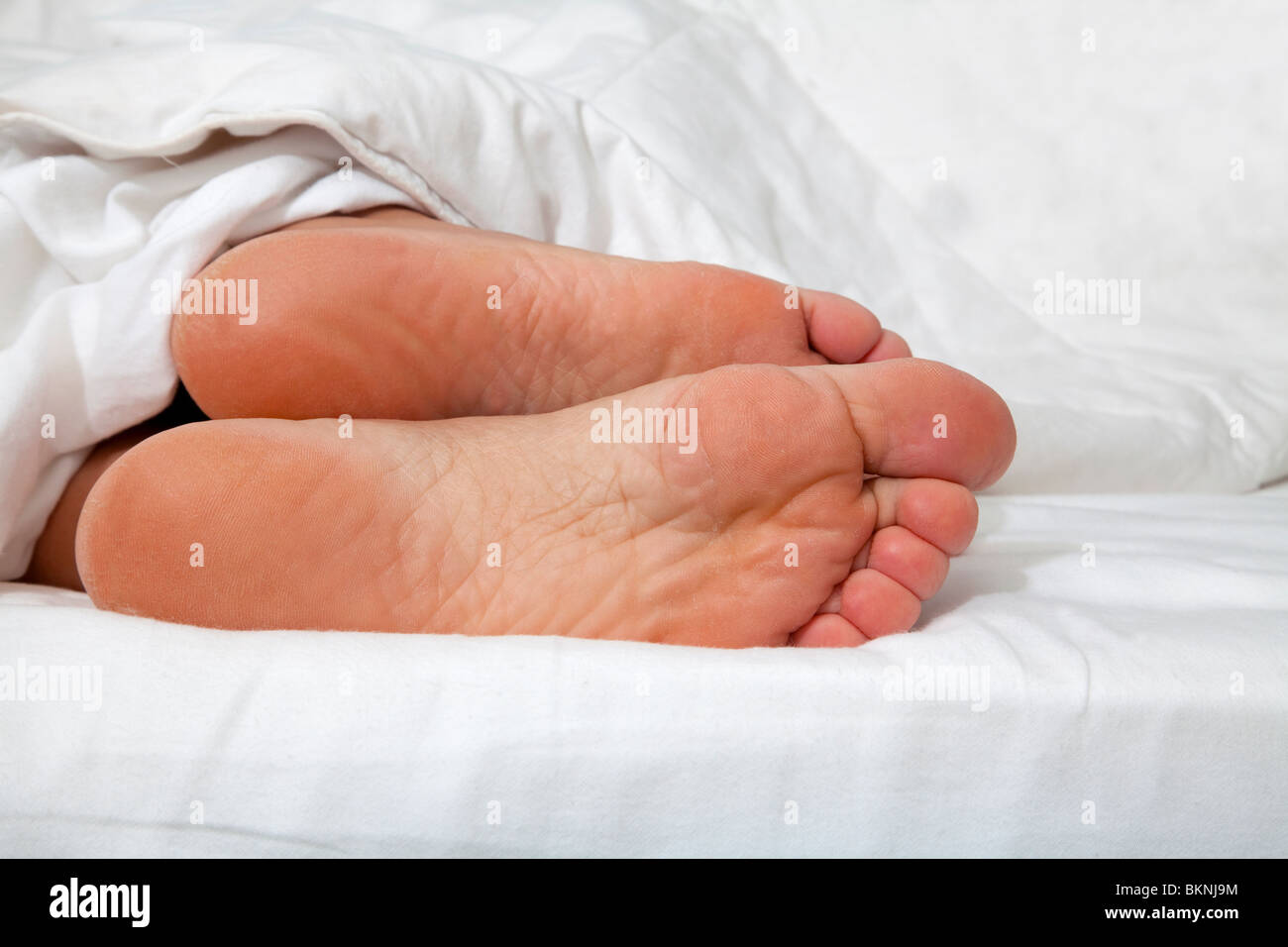 Woman's feet under the blanket Stock Photo - Alamy