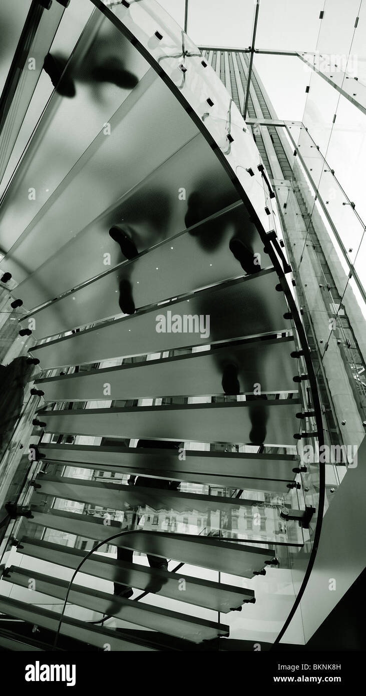 Underside of clear glass stairs of The Apple Mac Store, New York City ...