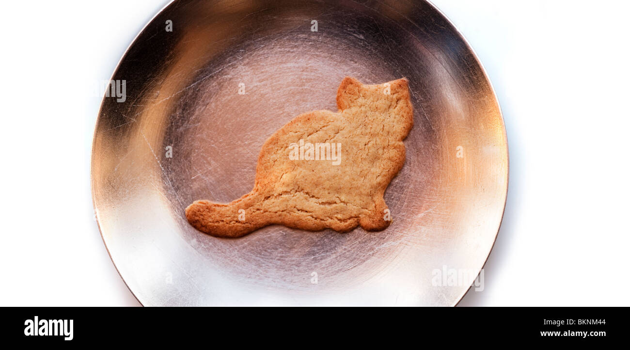 Cat shaped cookie on a silver plate Stock Photo - Alamy