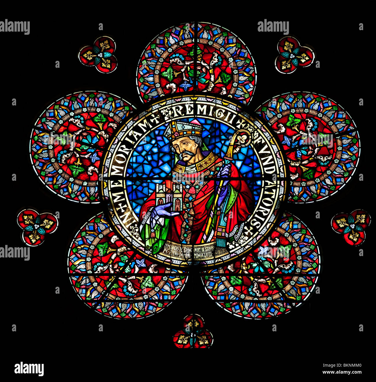 Victorian stained glass (west entrance) window of St Remigius, original ...