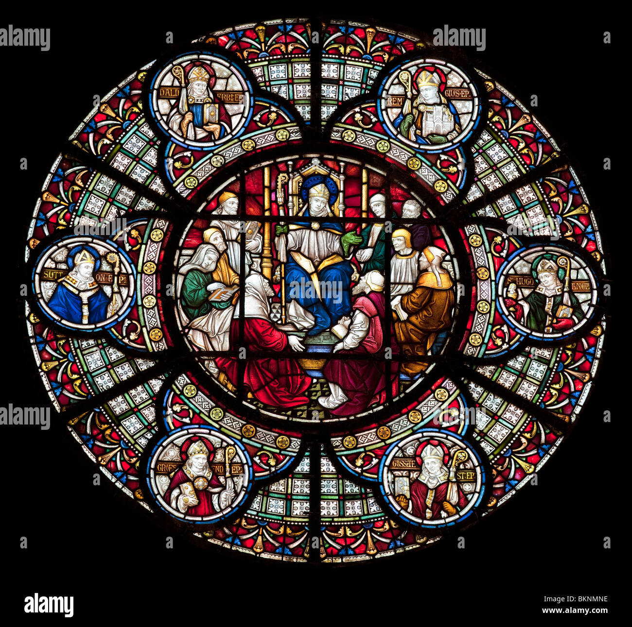 Stained glass window showing a bishop, Lincoln cathedral, England Stock ...