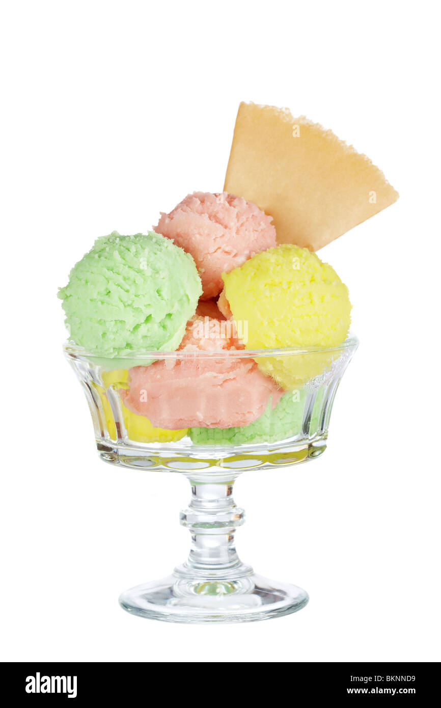 Delicious multi flavor ice cream glass isolated on white background ...