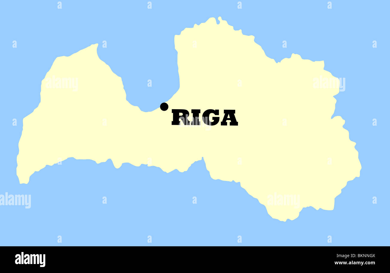 Map of Latvia with Riga marked, isolated on a blue background Stock ...