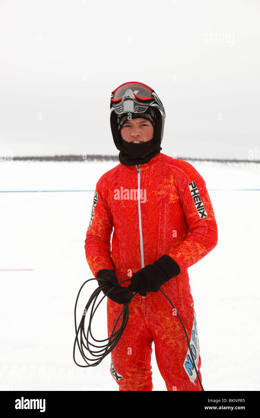 Local Saami man at the Reindeer Racing World Cup, during Sámi Easter ...