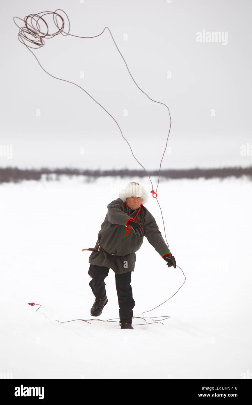 Local Saami man at the Reindeer Racing World Cup, during Sámi Easter ...