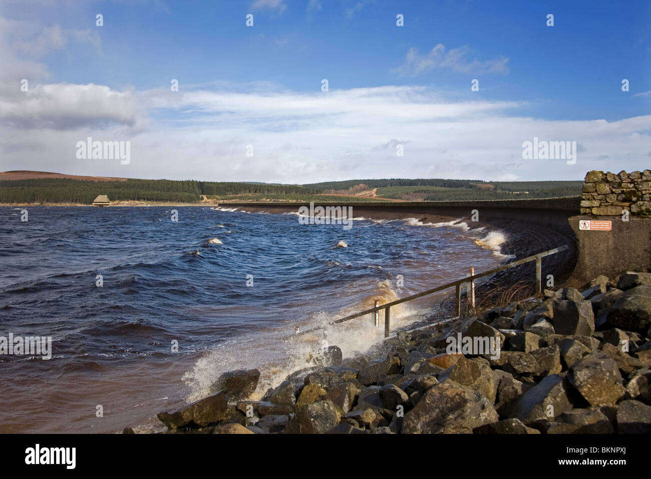 Kielder Water reservoir and dam with valve tower Stock Photo, Royalty ...