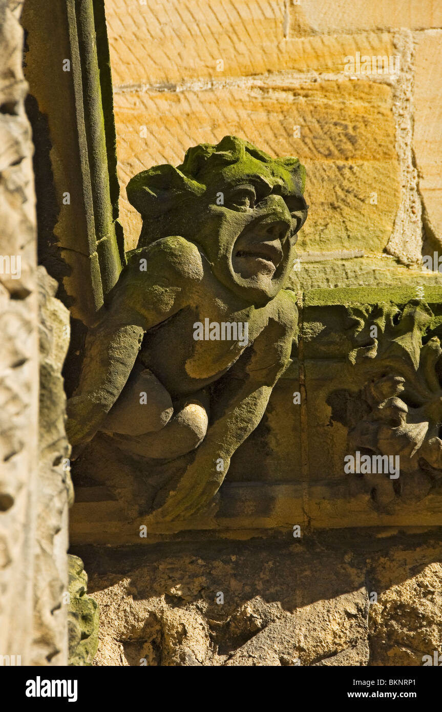 Close up of grotesque carving carved figure on the wall of Bridlington ...