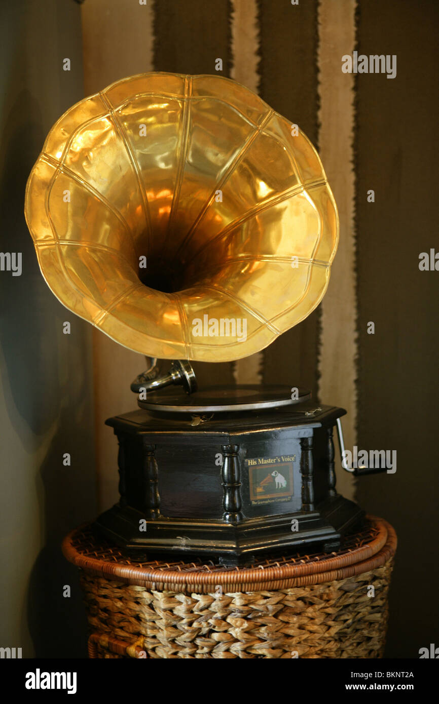 Old brass golden gramophone Stock Photo - Alamy