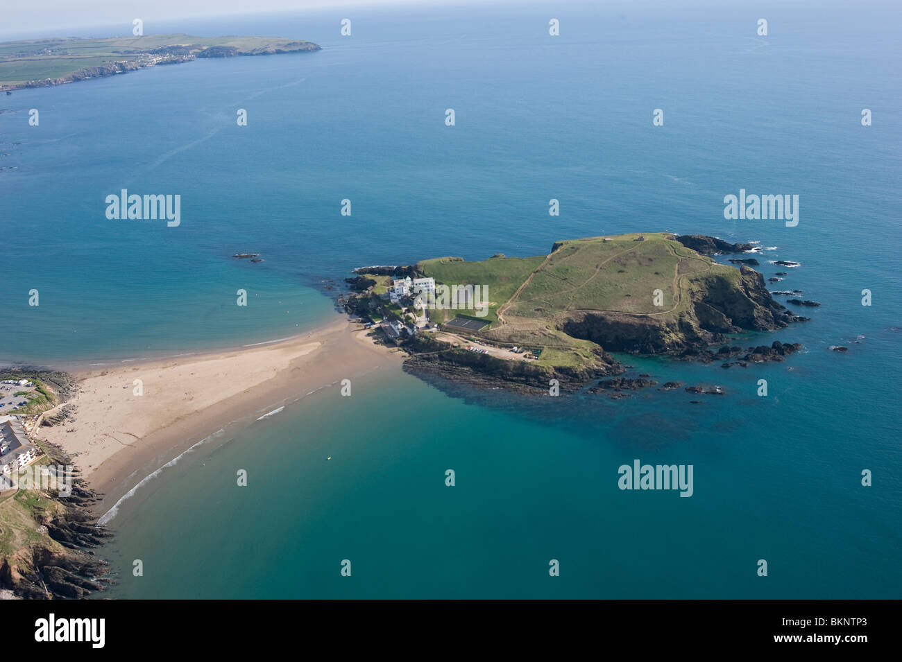 Aerial views of Burgh Island a small island off the South Devon ...