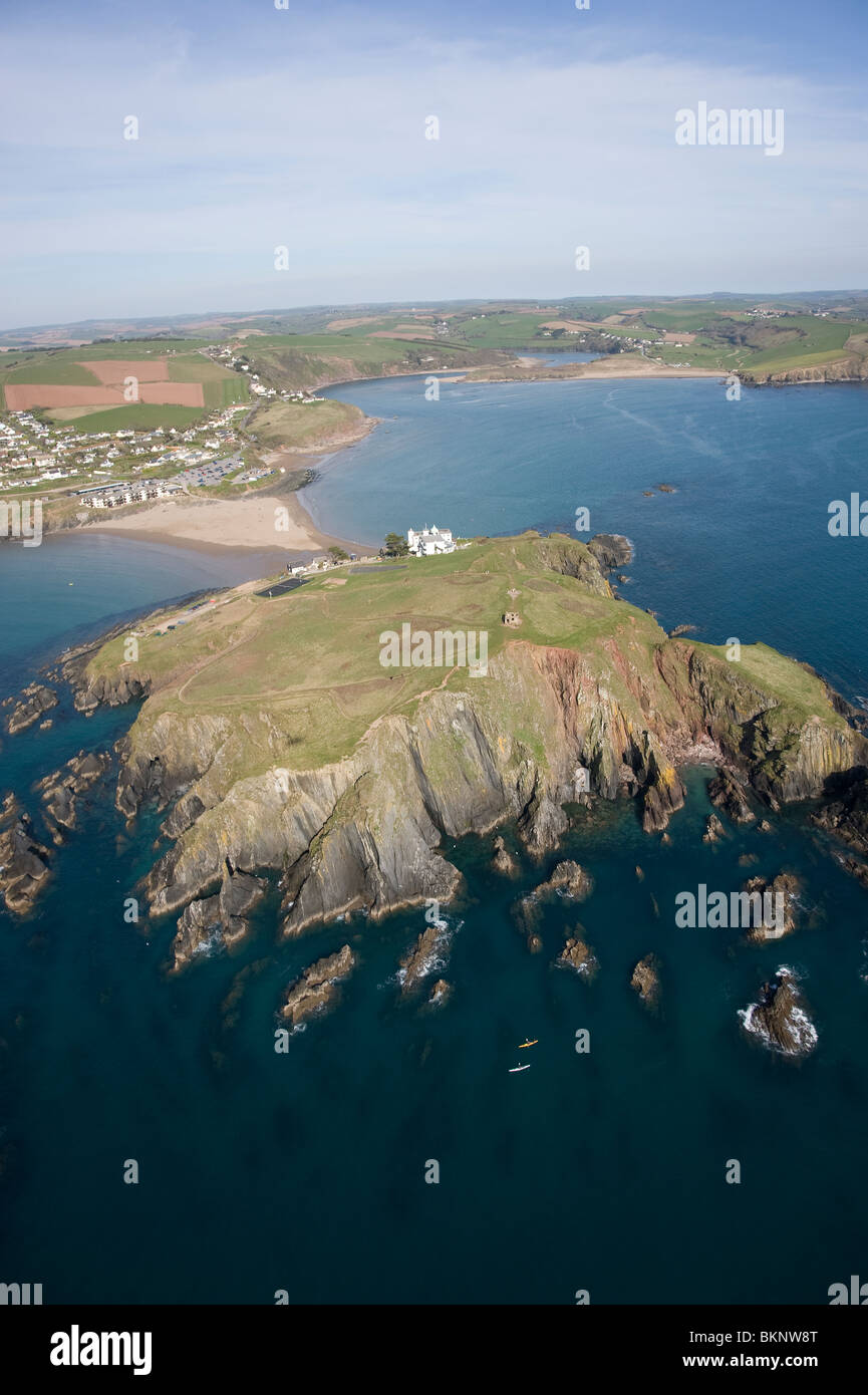Aerial views of Burgh Island a small island off the South Devon ...
