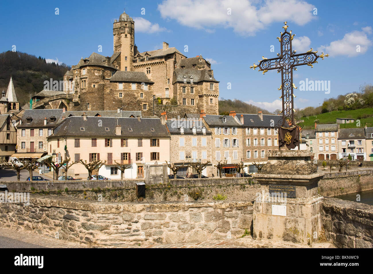 Famous Wrought Iron Cross on Gothic Stone Bridge over River Lot at ...