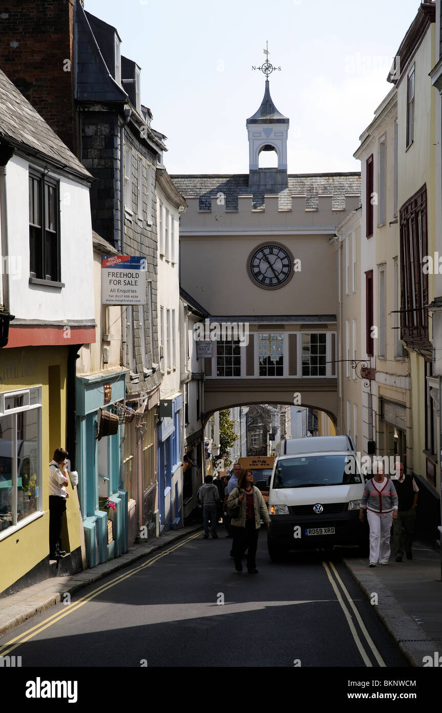 Totnes town centre shops South Devon England UK Looking down the High ...