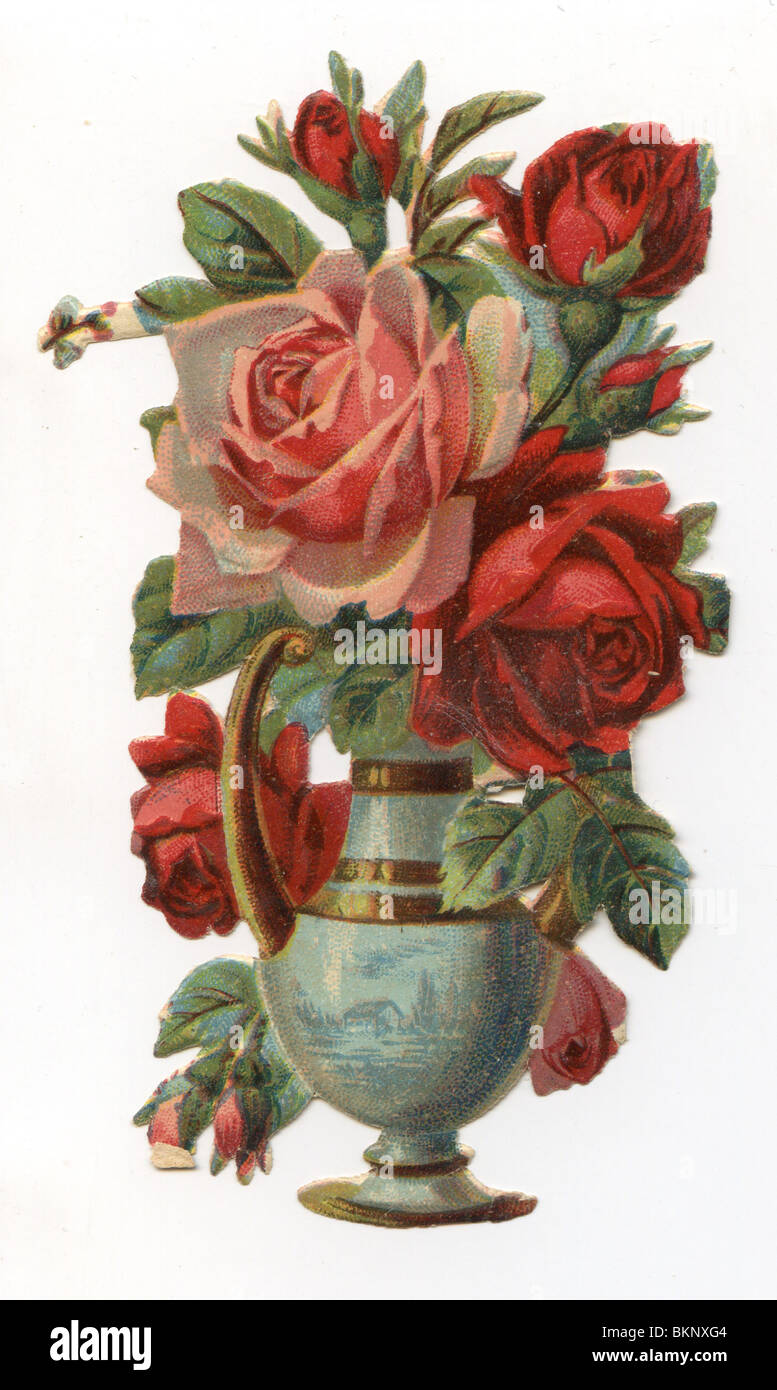 Pink and Red Roses in a Decorative Vase Stock Photo - Alamy