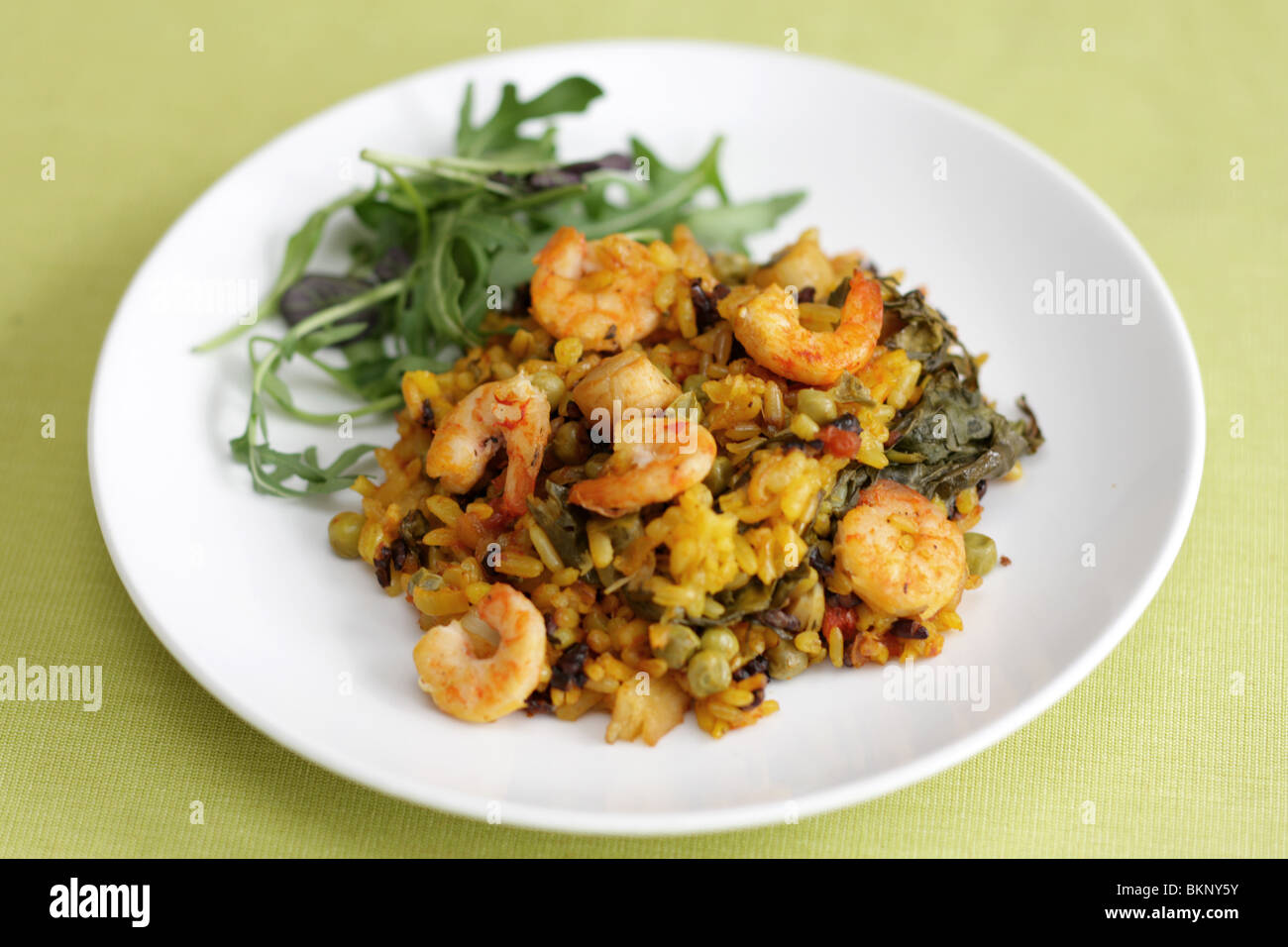 King Prawn and Scallop Paella Stock Photo - Alamy
