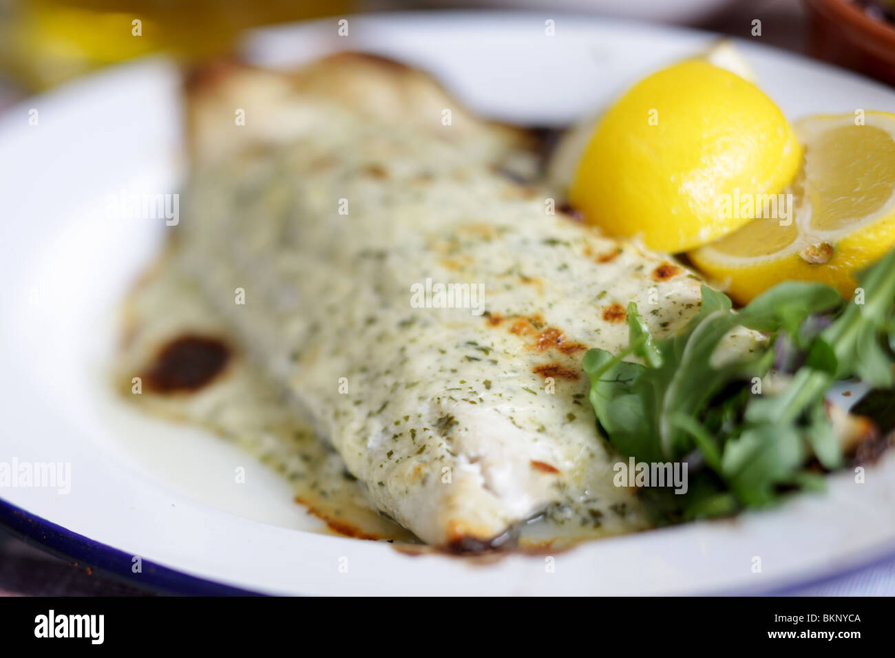 Seabass fish fillet on a plate hi-res stock photography and images - Alamy