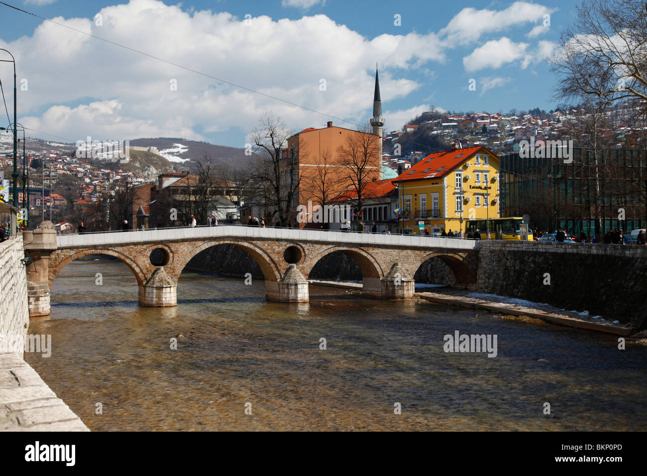 MILJACKA RIVER & LATIN BRIDGE SARAJEVO BOSNIA & HERZEGOVINA SARAJEVO ...