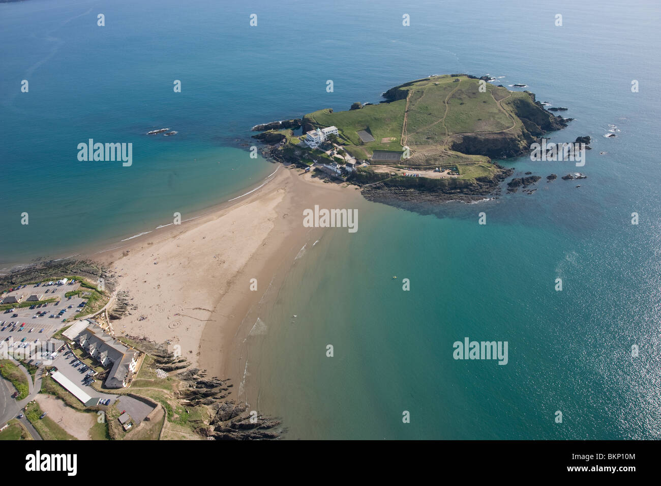 Aerial views of Burgh Island a small island off the South Devon Stock ...