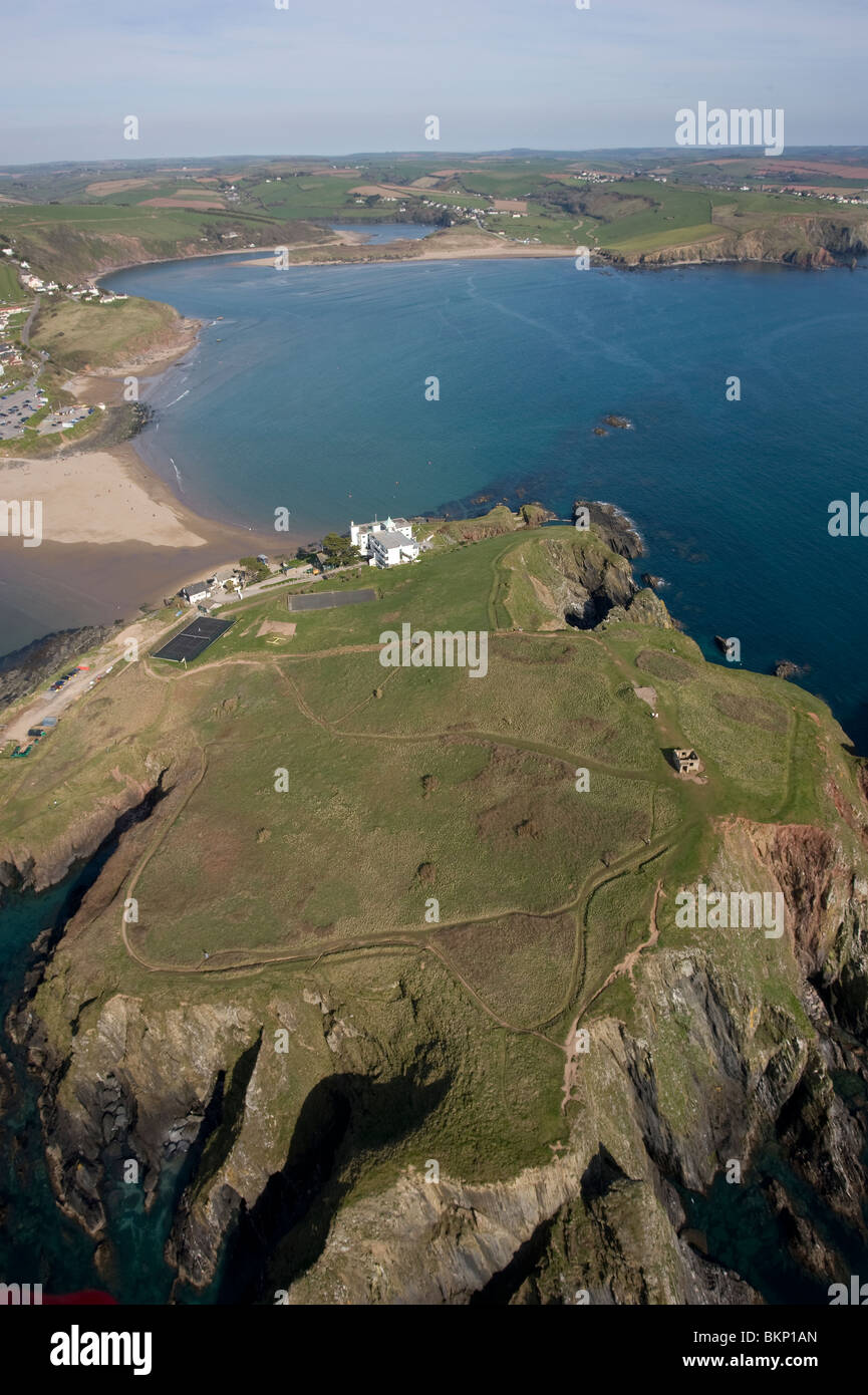 Aerial views of Burgh Island a small island off the South Devon ...