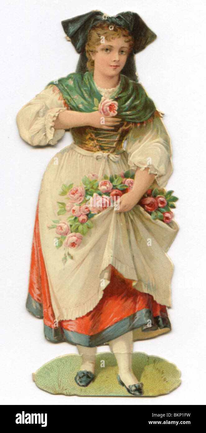 Lady in Decorative Costume, Holding Pink and Red Roses Stock Photo - Alamy