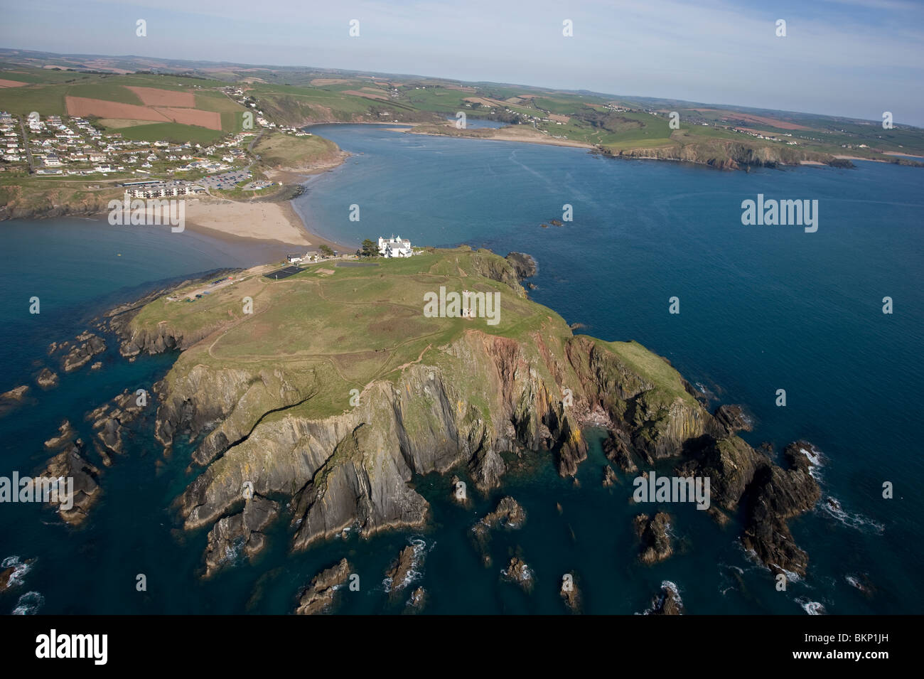 Aerial views of Burgh Island a small island off the South Devon ...