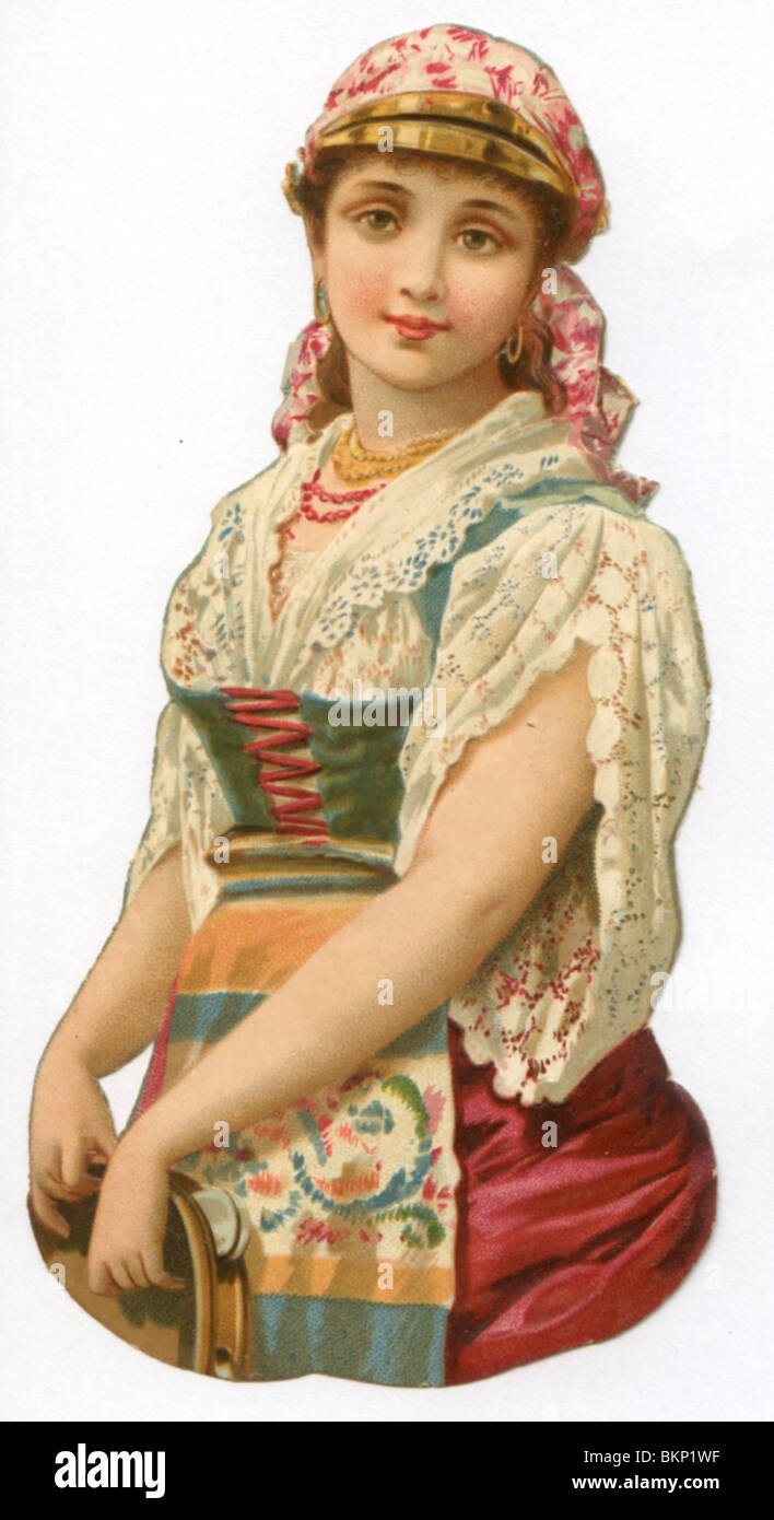 Peasant Looking Lady Holding a Tambourine Stock Photo - Alamy