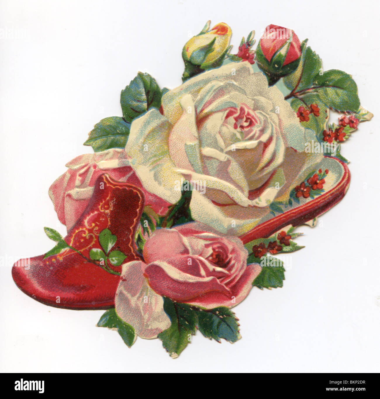 Red Shoe with White and Pink Roses Stock Photo - Alamy
