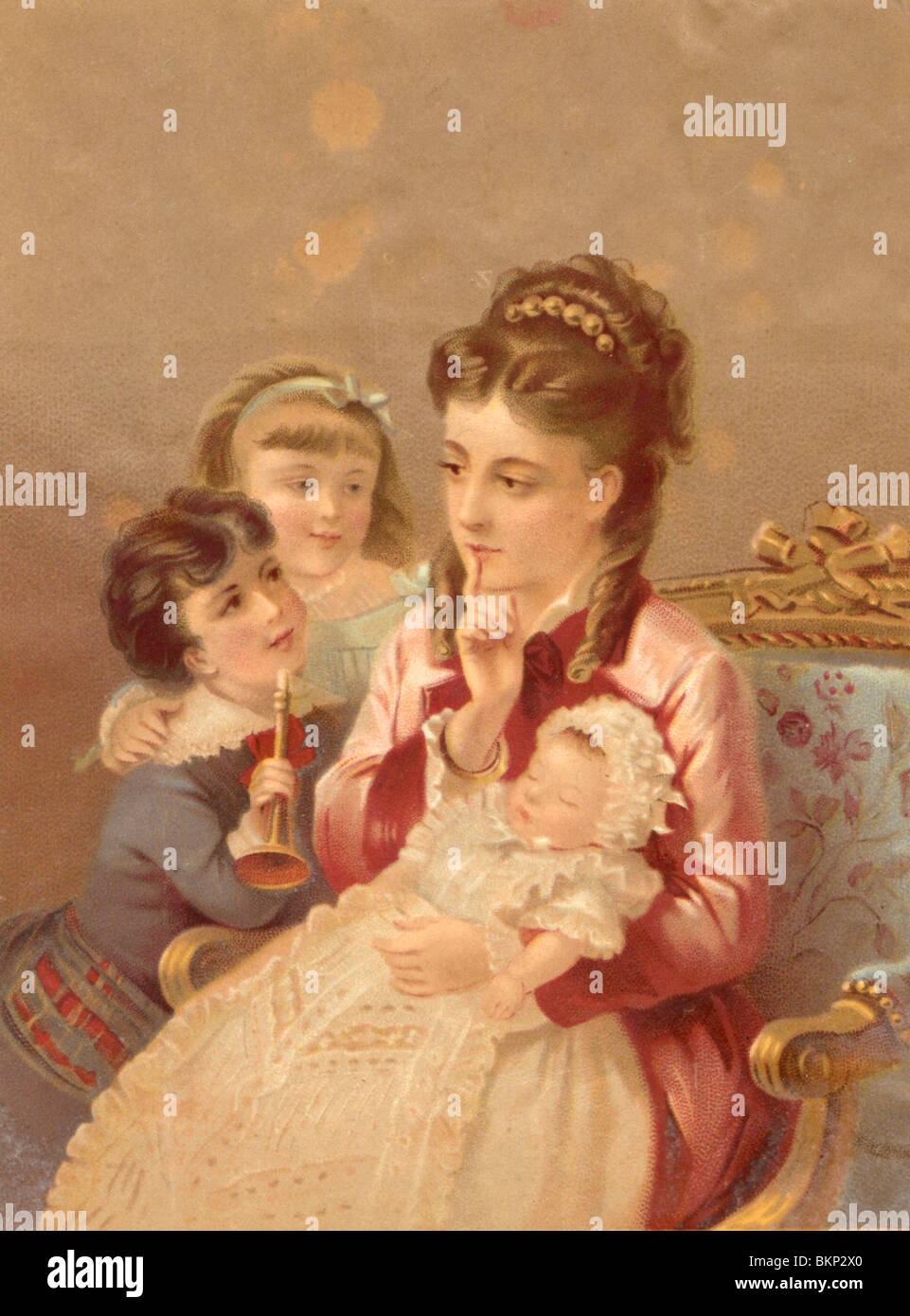 Lady and Her Three Children Stock Photo - Alamy