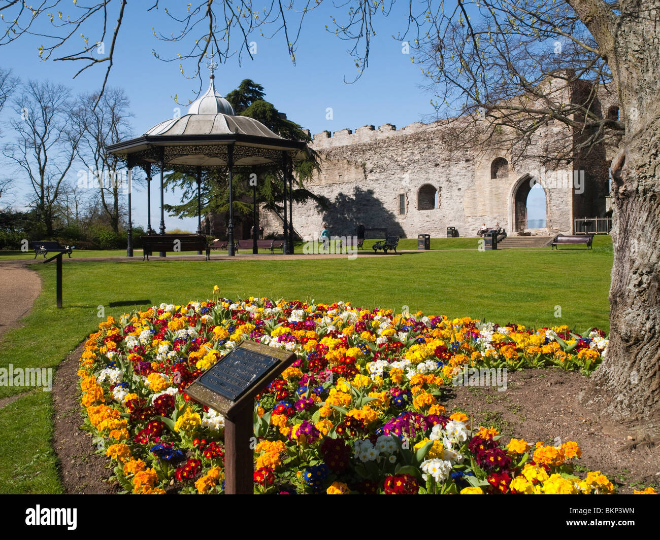 Pretty spring flowers in the Newark Castle Gardens, Nottinghamshire ...