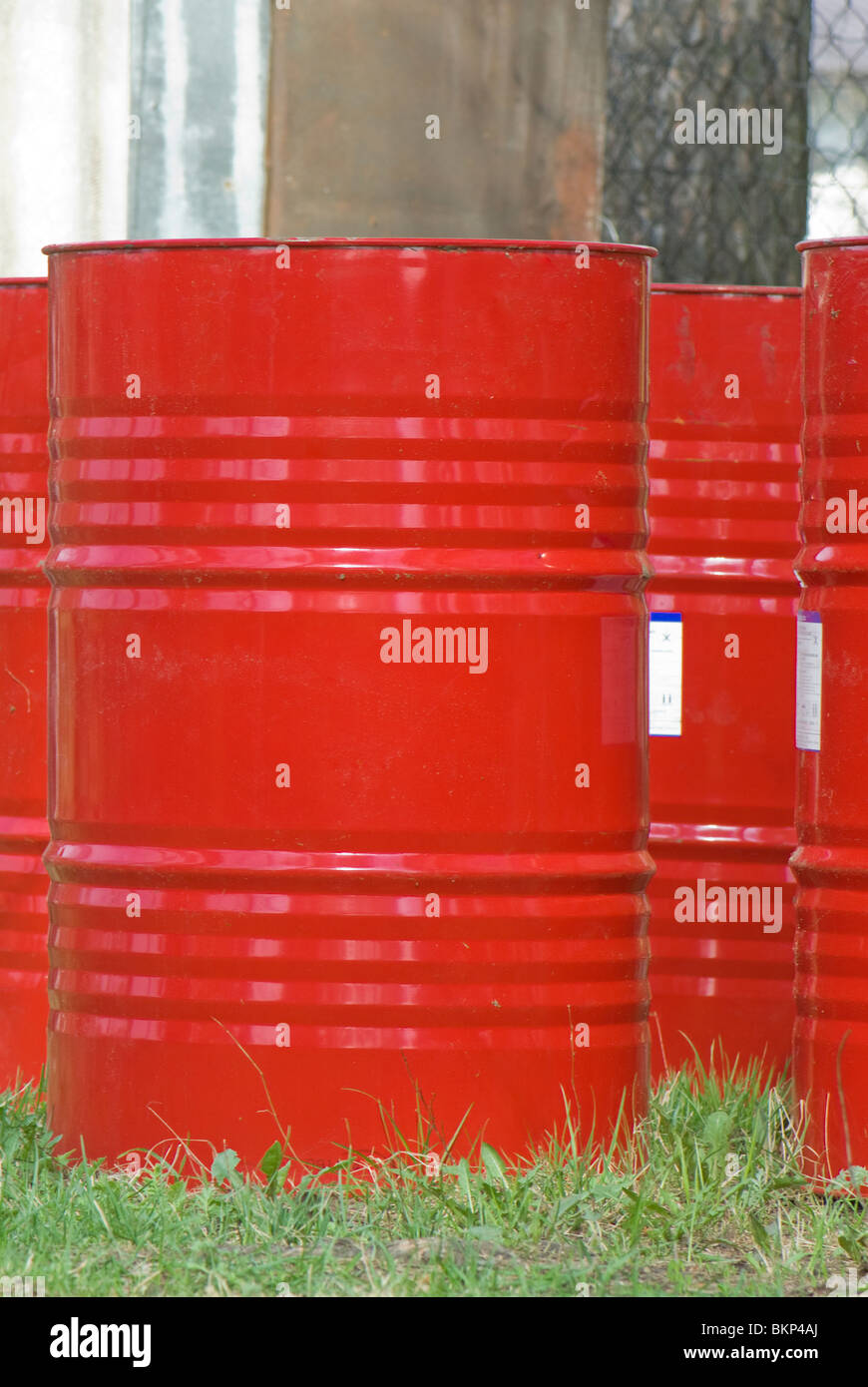 Red steel barrels Stock Photo - Alamy