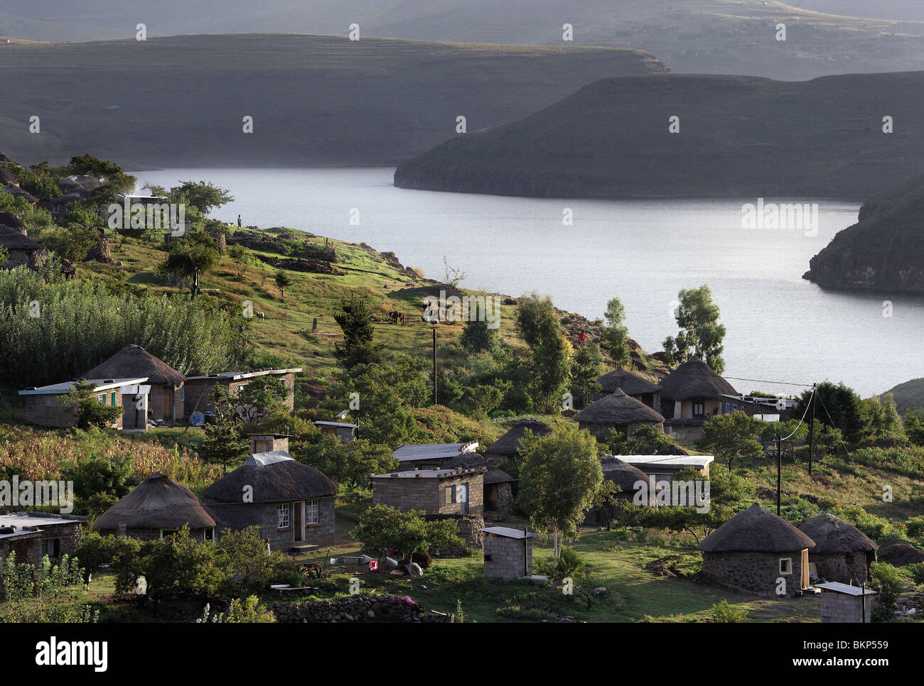 Village above Mohale Dam Lake in the Lesotho highlands, LHWP Lesotho ...