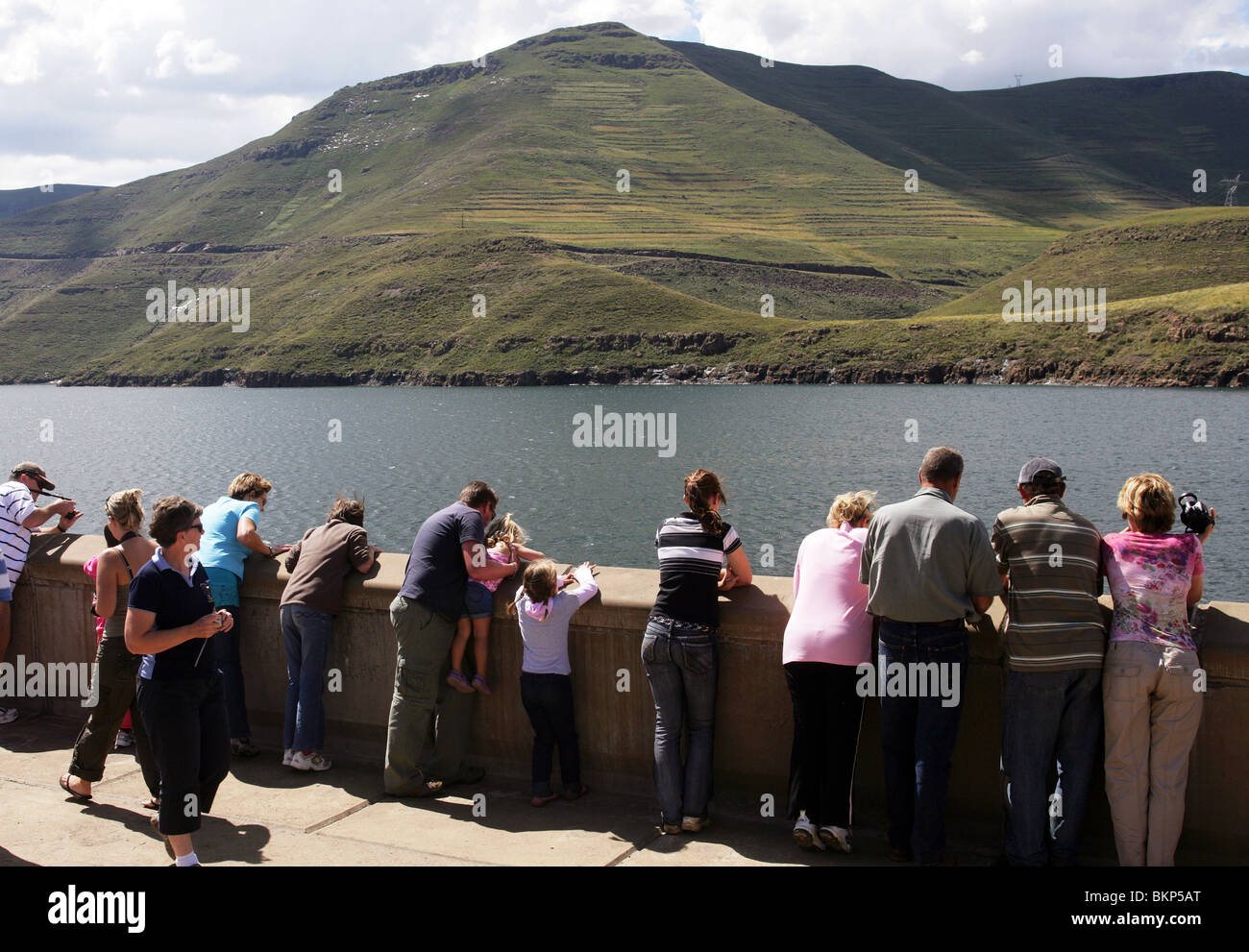 Lesotho: South African Tourists on top of the wall of Katse Dam in the ...