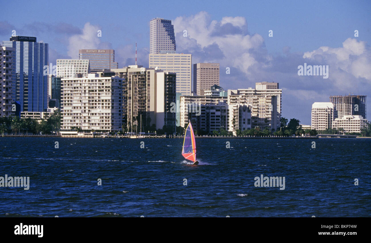 A windsurfer rides a breeze in the harbor at Miami, Florida Stock Photo ...
