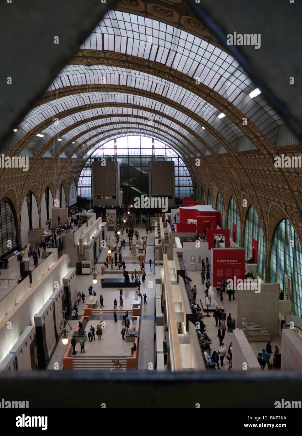 Looking down into the Musee D'Orsay from the raised walkway at the far ...