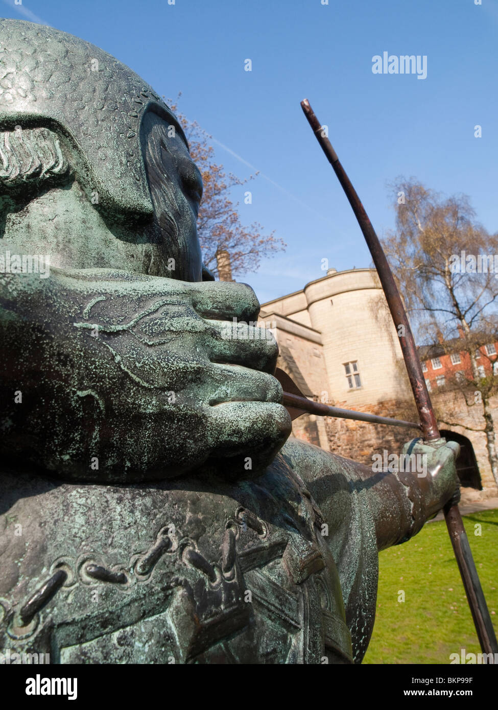 Close up of the Robin Hood statue at Nottingham Castle, England UK ...
