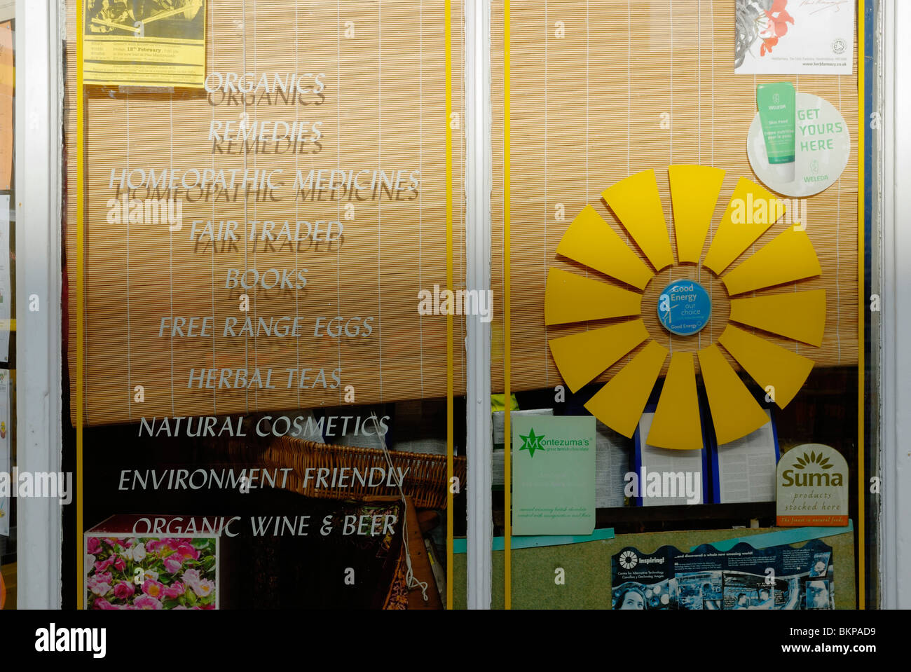 Window display at "The Quarry Shop" health food shop, Machynlleth ...