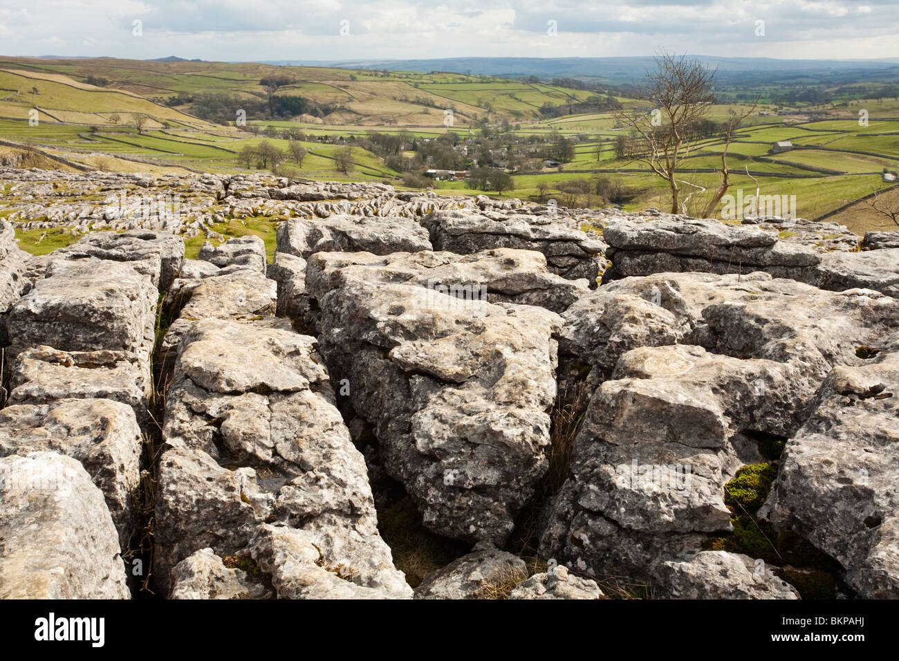 Limestone pavement at the top of Malham Cove in the Yorkshire Dales, Uk ...