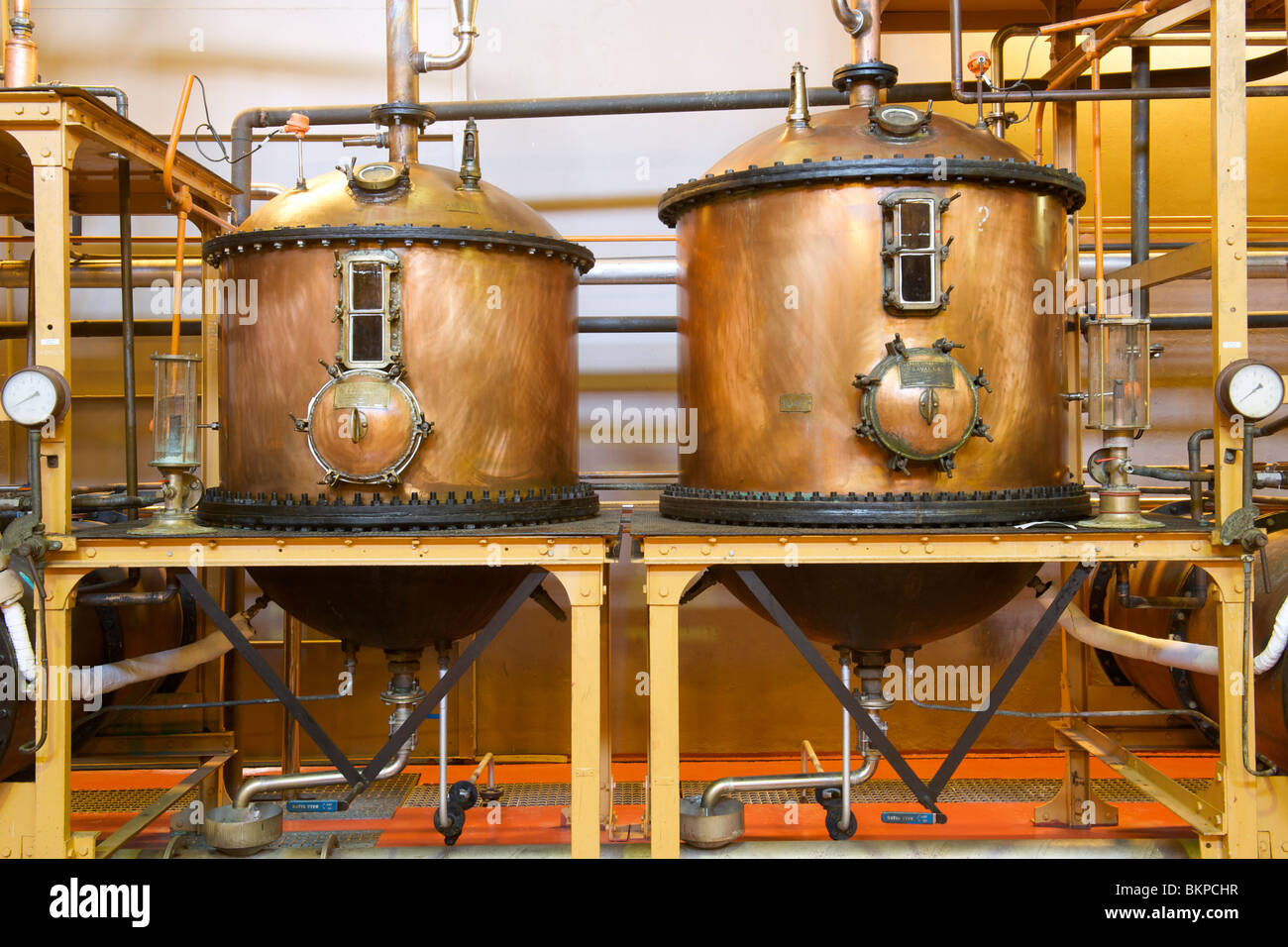Copper stills of the Van Ryn distillery in Stellenbosch, Western Cape ...