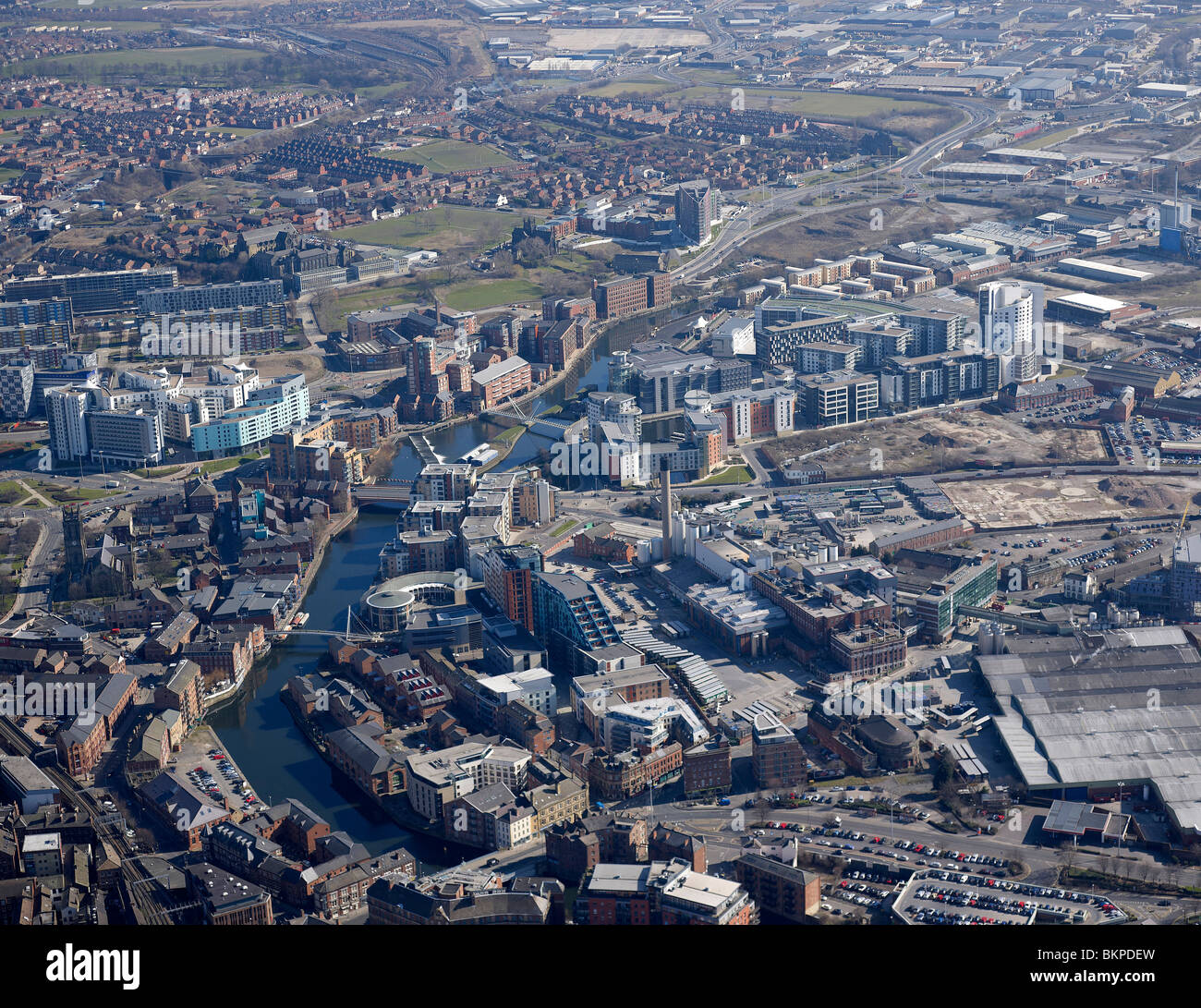 The river Aire, looking east, Leeds City Centre, West Yorkshire ...