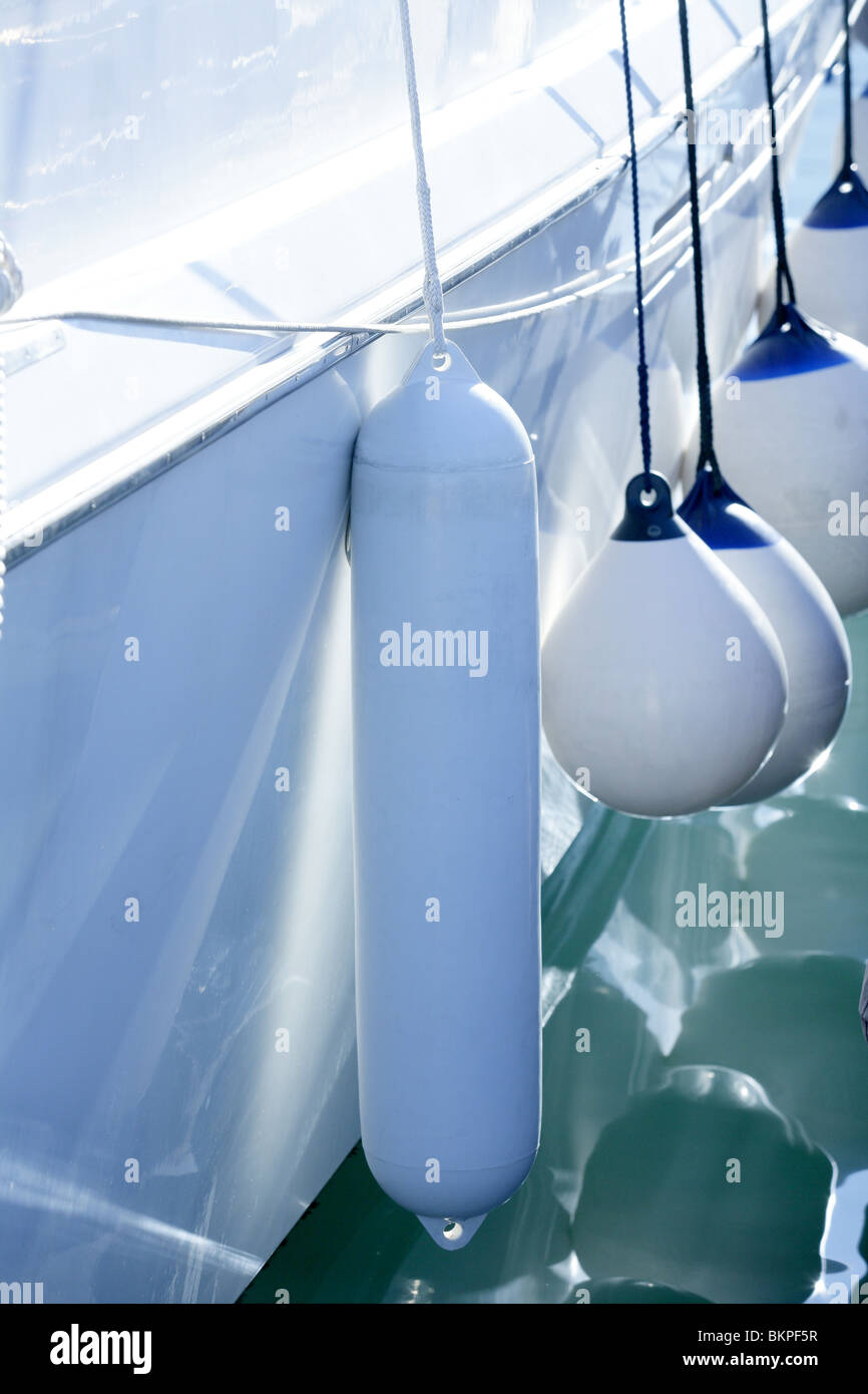 Boat white fender details on mediterranean marina, Spain Stock Photo ...