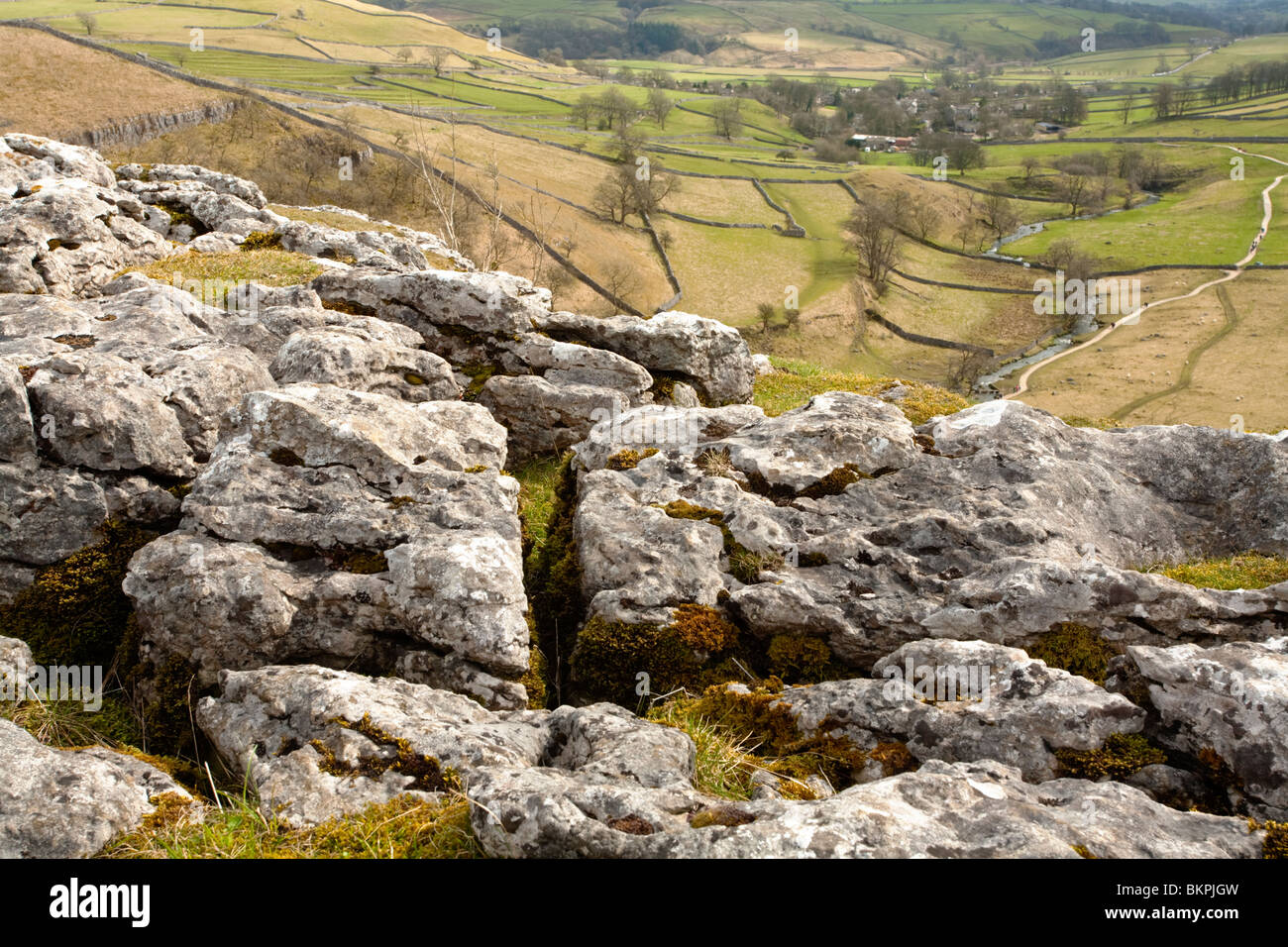 Limestone pavement at the top of Malham Cove in the Yorkshire Dales, Uk ...