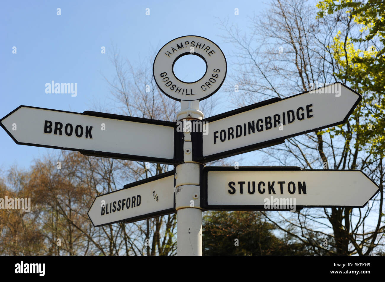 Traditional village signpost in Hampshire Godshill Cross Stock Photo ...
