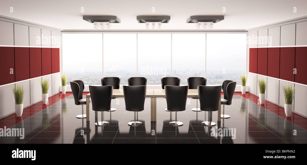 Modern boardroom interior panorama 3d render Stock Photo - Alamy