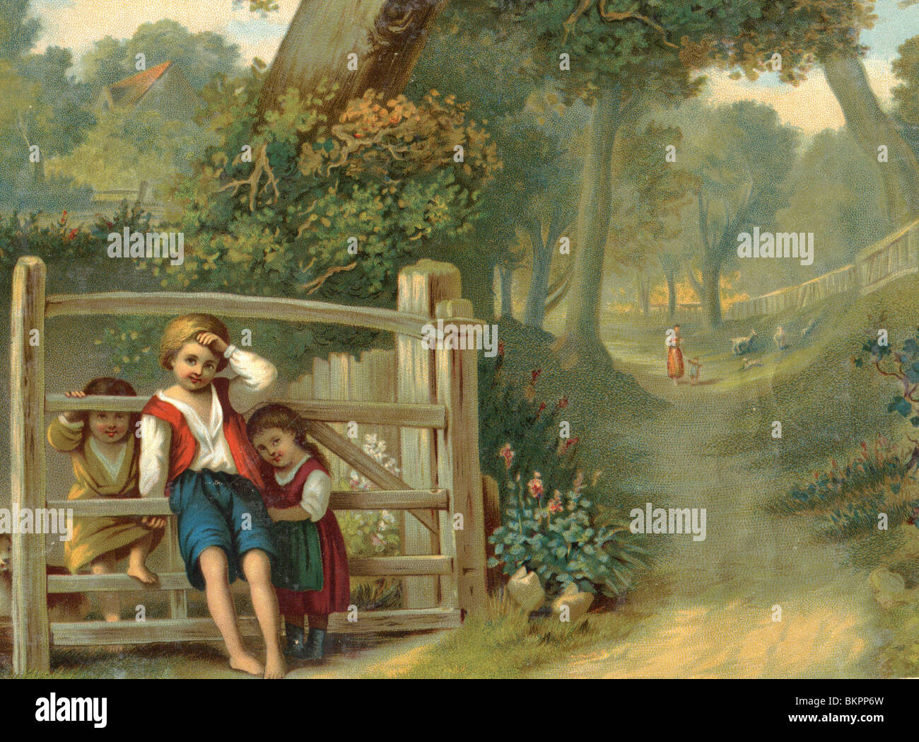 Children Waiting next to the Wooden Gate Stock Photo - Alamy