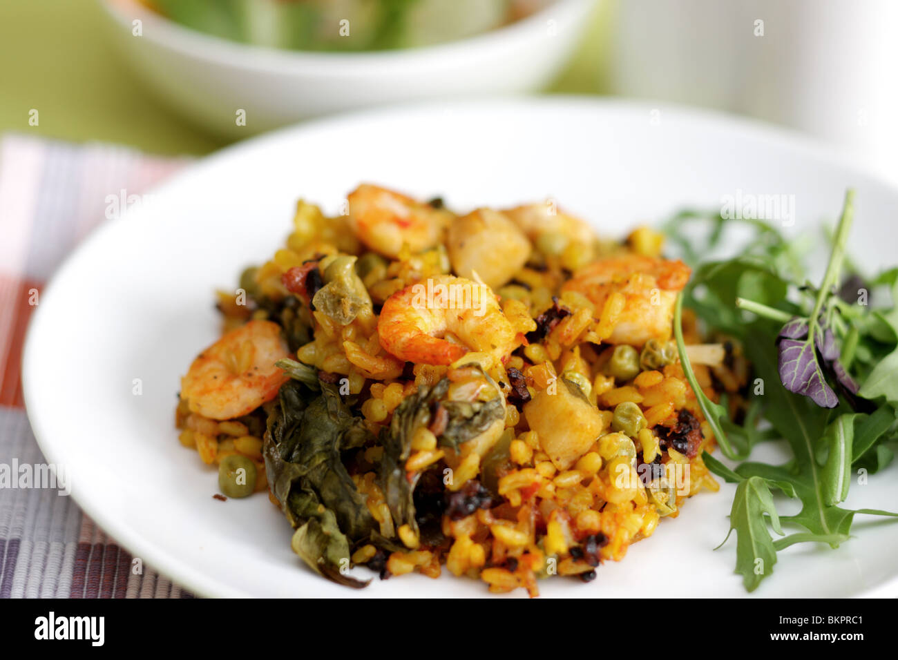 King Prawn and Scallop Paella Stock Photo - Alamy