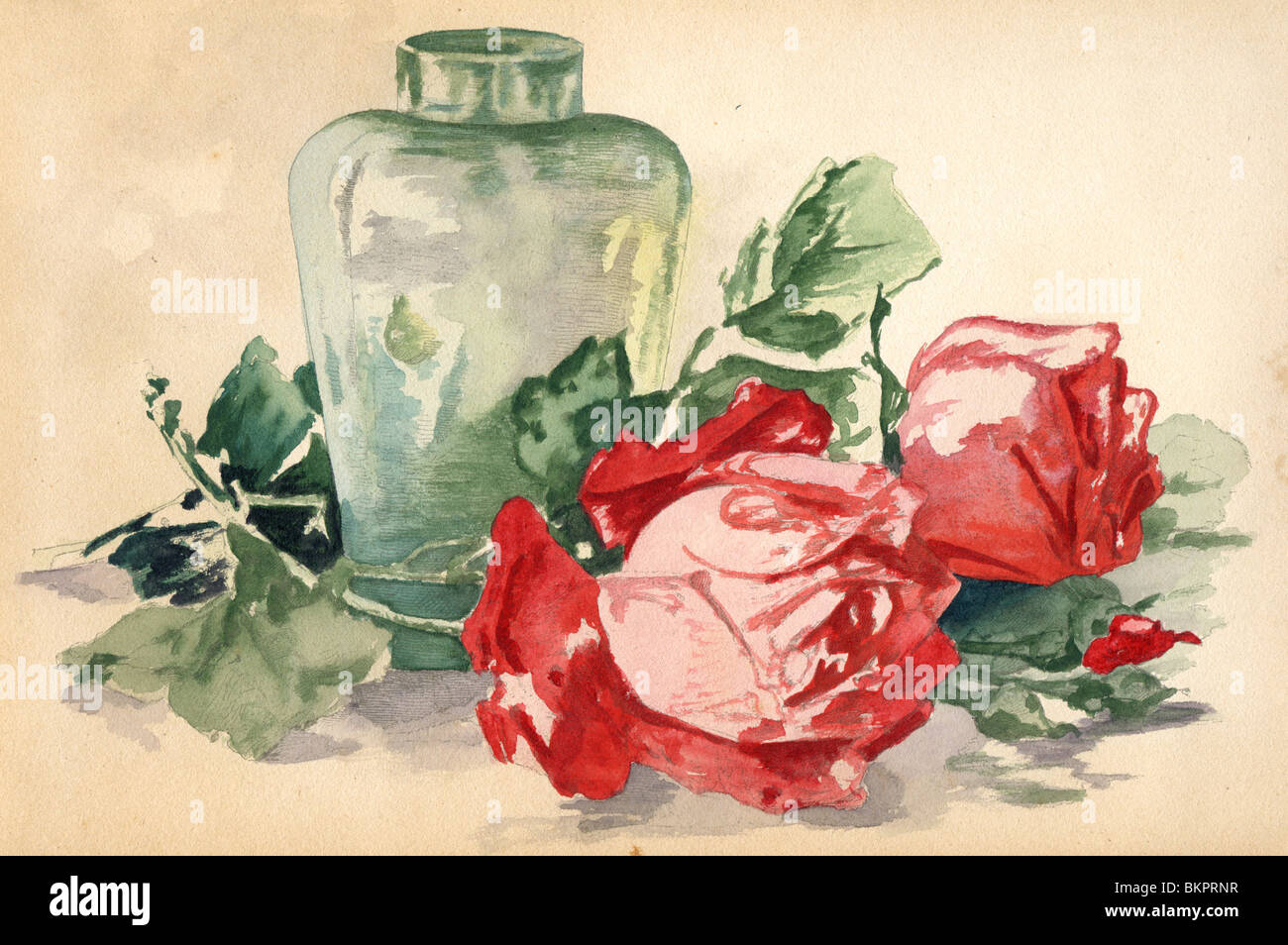 Study of Red Roses and Flower Vase Stock Photo - Alamy