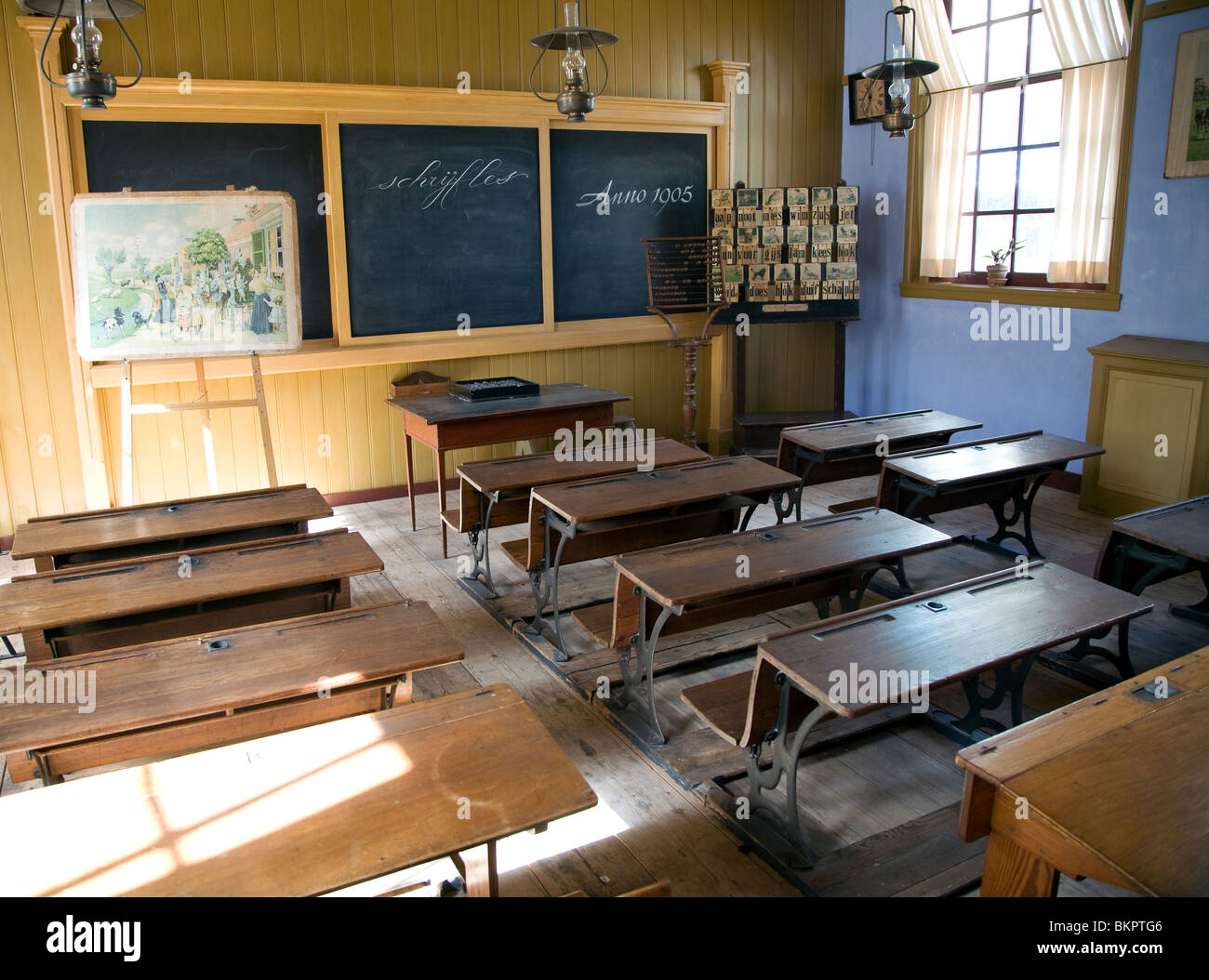 School classroom from 1905, Zuiderzee museum, Enkhuizen, Netherlands ...