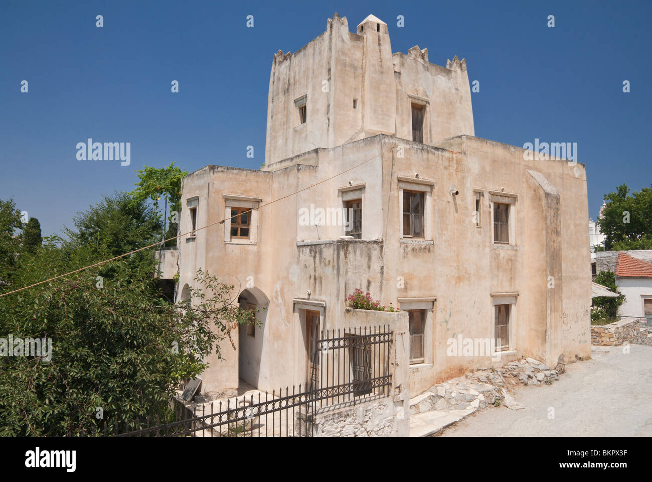 The Barotsis Tower, Filoti village, Naxos Island, Greece Stock Photo ...